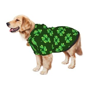 Large Dog Hoodie Green-Clover-St.Patrick's-Day Pet Clothes Sweater with Hat Soft Cat Outfit Coat Medium