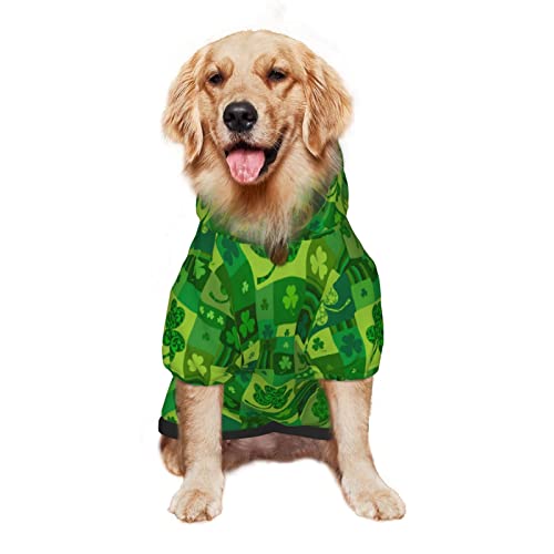 Large Dog Hoodie St.Patrick-Day-Green-Colors Pet Clothes Sweater with Hat Soft Cat Outfit Coat Medium