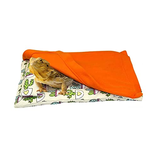 Dragon Bed with Pillow and Blanket Reptile Accessories Small Pet Animal Hide Habitat Shelter Solf Fabric Warm Sleeping Bag with Cover for Bearded Dragon Leopard Gecko Lizard (Orange)