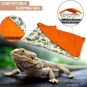 Dragon Bed with Pillow and Blanket Reptile Accessories Small Pet Animal Hide Habitat Shelter Solf Fabric Warm Sleeping Bag with Cover for Bearded Dragon Leopard Gecko Lizard (Orange)