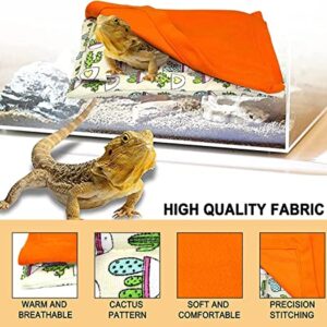 Dragon Bed with Pillow and Blanket Reptile Accessories Small Pet Animal Hide Habitat Shelter Solf Fabric Warm Sleeping Bag with Cover for Bearded Dragon Leopard Gecko Lizard (Orange)