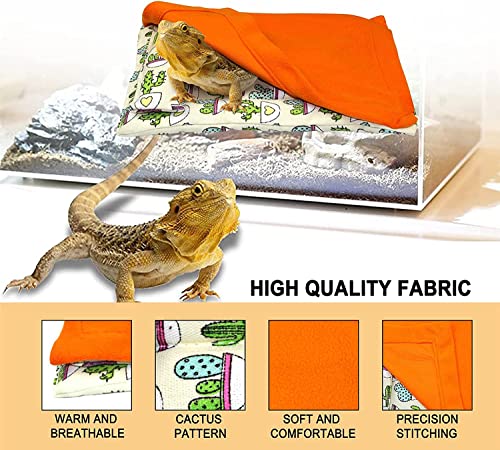 Dragon Bed with Pillow and Blanket Reptile Accessories Small Pet Animal Hide Habitat Shelter Solf Fabric Warm Sleeping Bag with Cover for Bearded Dragon Leopard Gecko Lizard (Orange)