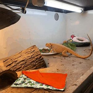 Dragon Bed with Pillow and Blanket Reptile Accessories Small Pet Animal Hide Habitat Shelter Solf Fabric Warm Sleeping Bag with Cover for Bearded Dragon Leopard Gecko Lizard (Orange)