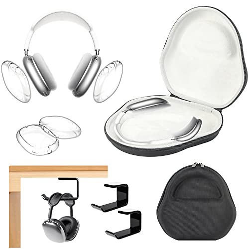 ULITIQ Compatible with Airpod Max Case, (2 Clear Cases+Big Storage Box+2 Desk Holder), Soft Clear Case, Transparent Headphone Protective Cover Air Pod Max Accessories