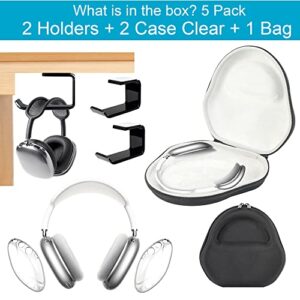 ULITIQ Compatible with Airpod Max Case, (2 Clear Cases+Big Storage Box+2 Desk Holder), Soft Clear Case, Transparent Headphone Protective Cover Air Pod Max Accessories