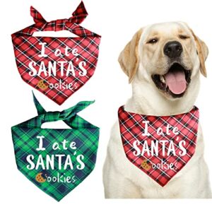 waghaw dog christmas bandana, 2 pack plaid pets bandana for small medium large and extra large dogs (reds, large)