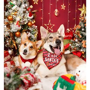 Waghaw Dog Christmas Bandana, 2 Pack Plaid Pets Bandana for Small Medium Large and Extra Large Dogs (Reds, Large)