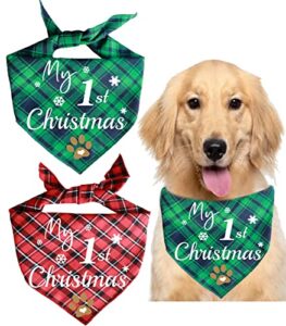 waghaw my first christmas bandana, dog christmas bandana 2 pack plaid pets bandana for small medium large and extra large dogs（3005-s）