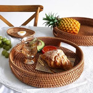 Rattan Tray, Wicker Tray, Rattan Decor, Round Tray, Serving Tray, Decorative Tray, Ottoman Tray, Coffee Table Tray, Includes Eucalyptus Leaves with Stems of 18",Wooden Tray (11.8" x 2.4 ")