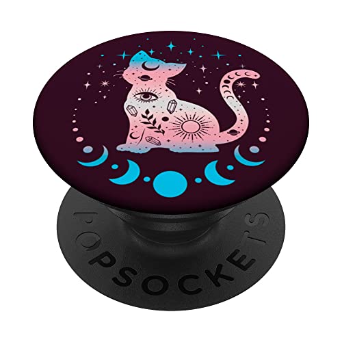 Transgender pride flag colors, astronomy cat PopSockets Standard PopGrip