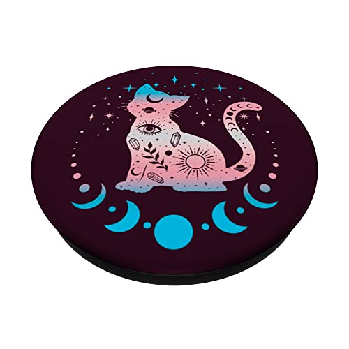 Transgender pride flag colors, astronomy cat PopSockets Standard PopGrip