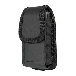 black vegan leather vertical pouch case for alcatel go flip v, go flip 4, tcl flip pro flip go tcl classic, cingular flip 2 3 4, nokia 2720 v 2760 flip phone case [with belt loop, magnetic closure]