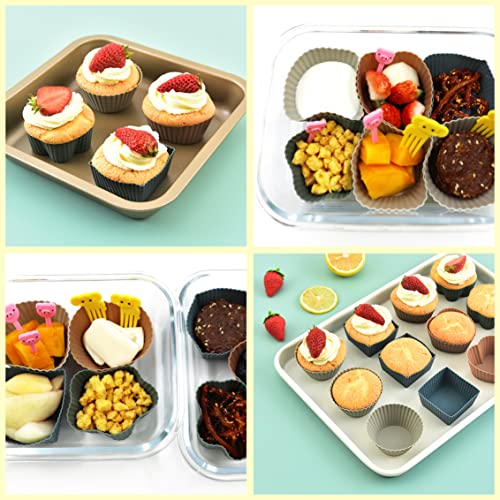 Gpurplebud Silicone Lunch Box Dividers - 45 PCS Bento Box Accessories Set 40 Silicone Bento Box Inserts with 5 Food Fruit Picks Cupcake Liners Reusable Lunch Accessories (4 Colors)