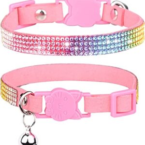 CHUKCHI Cat Collar Breakaway Bling Diamond Rhinestone with Bell Adjustable for Cats and Kitten Girl boy (Pink)