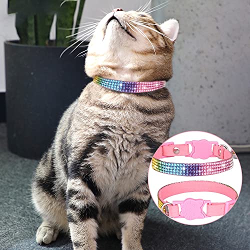 CHUKCHI Cat Collar Breakaway Bling Diamond Rhinestone with Bell Adjustable for Cats and Kitten Girl boy (Pink)