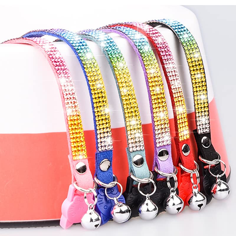 CHUKCHI Cat Collar Breakaway Bling Diamond Rhinestone with Bell Adjustable for Cats and Kitten Girl boy (Pink)