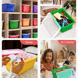 GAMENOTE Multicolor Storage Bins with Lids - 5 Qt 12 Pack Small Cubby Bins Stackable Plastic Containers for Classroom Book Bin Toy Organizers (12× 7.2 × 5.1 inches)