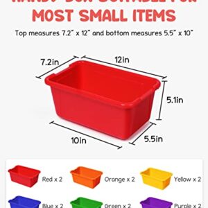 GAMENOTE Multicolor Storage Bins with Lids - 5 Qt 12 Pack Small Cubby Bins Stackable Plastic Containers for Classroom Book Bin Toy Organizers (12× 7.2 × 5.1 inches)