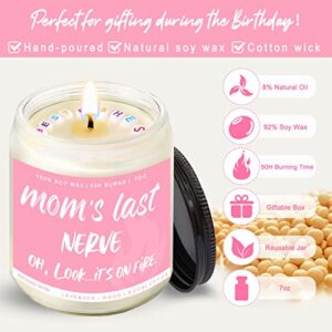 Gifts for Mom, Moms Last Nerve Candle, 7oz lavender, Wood, eucalyptus Scented Soy Wax Candles, Funny Presents for Mother Birthday