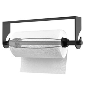 paper towel holder under cabinet, mylolf single hand operable wall mount paper towel rack with damping effect, self-adhesive or drilling screw paper towel roll holder for kitchen, bathroom (black)