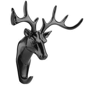 liyjtk antler hanger,animals deer head hook hanger rack holder wall mount for home office room decor(black)