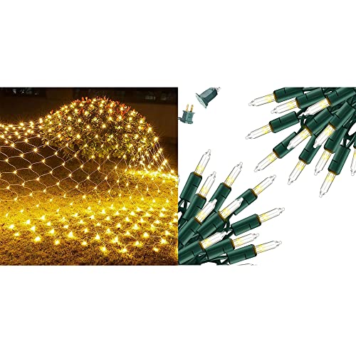 Dazzle Bright 40FT 200 Count Christmas Mini String Lights + 360 LED 12FT x 5 FT Christmas Net Lights