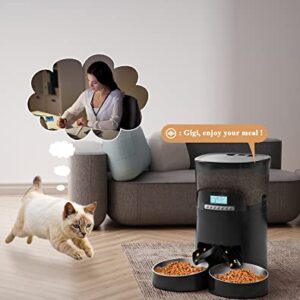 HoneyGuaridan Automatic Cat Feeder for 2 Cats,Wi-Fi Smart Pet Feeder,Timer Cat Food Dispenser for Cats & Dogs, APP Control,Dessicant, Voice Recorder,Stainless Steel Bowl 1-6 Meals a Day (Black)