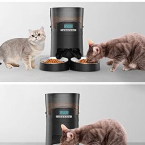 HoneyGuaridan Automatic Cat Feeder for 2 Cats,Wi-Fi Smart Pet Feeder,Timer Cat Food Dispenser for Cats & Dogs, APP Control,Dessicant, Voice Recorder,Stainless Steel Bowl 1-6 Meals a Day (Black)