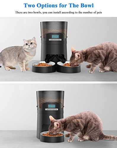 HoneyGuaridan Automatic Cat Feeder for 2 Cats,Wi-Fi Smart Pet Feeder,Timer Cat Food Dispenser for Cats & Dogs, APP Control,Dessicant, Voice Recorder,Stainless Steel Bowl 1-6 Meals a Day (Black)