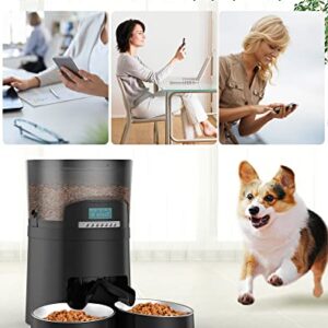 HoneyGuaridan Automatic Cat Feeder for 2 Cats,Wi-Fi Smart Pet Feeder,Timer Cat Food Dispenser for Cats & Dogs, APP Control,Dessicant, Voice Recorder,Stainless Steel Bowl 1-6 Meals a Day (Black)