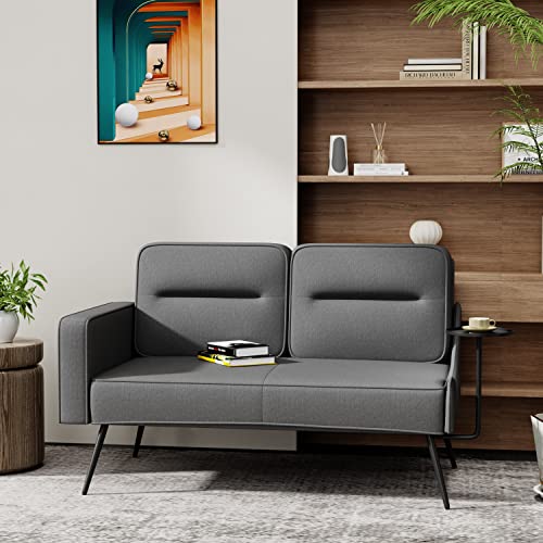 Alunaune Upholstered Grey Loveseat Bench, Modern 2-Seat Small Cushion Couch Living Room Settee Love Seat Sofa, Mid Century Lounge Chair for Bedroom