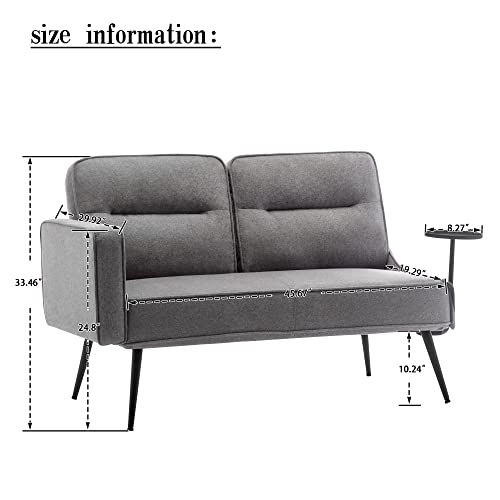 Alunaune Upholstered Grey Loveseat Bench, Modern 2-Seat Small Cushion Couch Living Room Settee Love Seat Sofa, Mid Century Lounge Chair for Bedroom