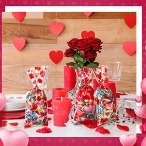 120 Pcs Valentines Day Treat Bags Valentines Favor Cello Plastic Candy Goodie Bag with 150 Red Twist Ties for Kids Valentines Day Party Favor