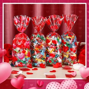 120 Pcs Valentines Day Treat Bags Valentines Favor Cello Plastic Candy Goodie Bag with 150 Red Twist Ties for Kids Valentines Day Party Favor