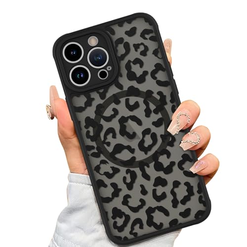 AIGOMARA for iPhone 13 Pro Max Case [Compatible with MagSafe] Black Leopard Pattern Design Case for Women Girls Men Soft TPU Bumper Hard PC Back Anti-Fall Shockproof Protective Slim Cover