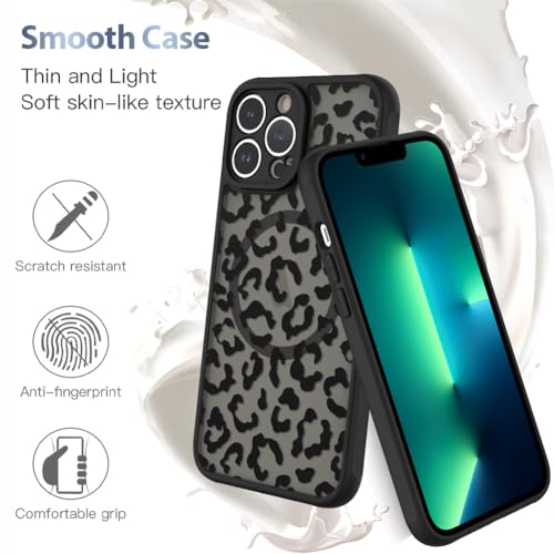 AIGOMARA for iPhone 13 Pro Max Case [Compatible with MagSafe] Black Leopard Pattern Design Case for Women Girls Men Soft TPU Bumper Hard PC Back Anti-Fall Shockproof Protective Slim Cover