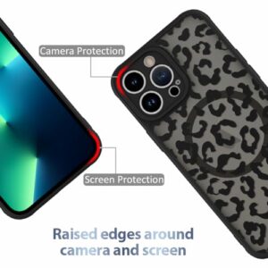 AIGOMARA for iPhone 13 Pro Max Case [Compatible with MagSafe] Black Leopard Pattern Design Case for Women Girls Men Soft TPU Bumper Hard PC Back Anti-Fall Shockproof Protective Slim Cover