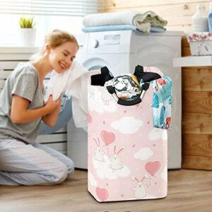 Kigai Valentine's Day Bunny Laundry Hamper Waterproof Foldable Laundry Basket Dirty Clothes Toys Storage Basket with Handle for Bathroom, Bedroom, Laundry Room, Playroom