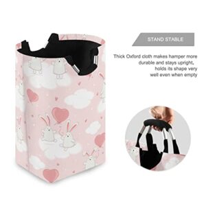 Kigai Valentine's Day Bunny Laundry Hamper Waterproof Foldable Laundry Basket Dirty Clothes Toys Storage Basket with Handle for Bathroom, Bedroom, Laundry Room, Playroom