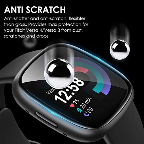 YMHML 4 Pack Compatible for Fitbit Versa 4/Versa 3 Screen Protector, Flexible PMMA Film Not Glass Full Coverage Anti-Scratch Cover Bubble Free Waterproof Screen Protector for Versa 4/3 Accessories