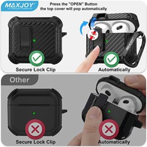 Maxjoy for Airpods 3 Case Cover 2021, Airpods 3 Protective Case with Automatic Secure Lock Gen 3 Military Hard Shockproof Cover with Keychain Compatible with Apple Airpods 3rd Generation 2021, Black