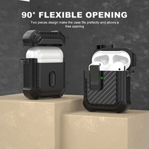 Maxjoy for AirPods Case Cover, Airpods 2 Protective Case with Automatic Secure Lock Gen 2 Military Hard Shockproof Cover with Keychain Compatible with Apple Airpods 2nd Airpods 1st Generation, Black