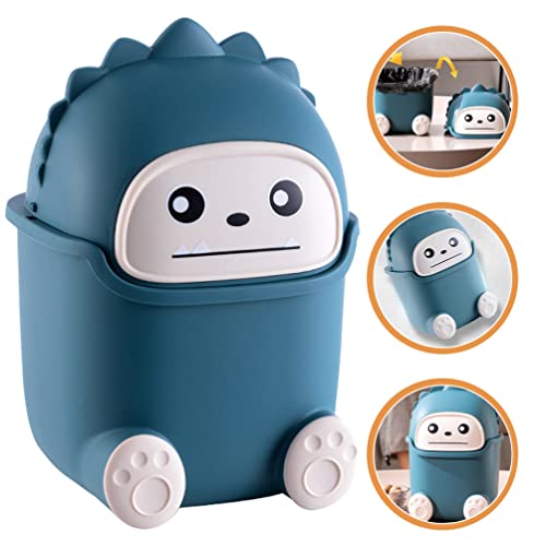 UPKOCH Mini Desk Trash Can Cartoon Desktop Trash Can Mini Garbage Bin Monster Wastebasket with Lid for Home Bathroom Kitchen Office Dorm Dark Blue