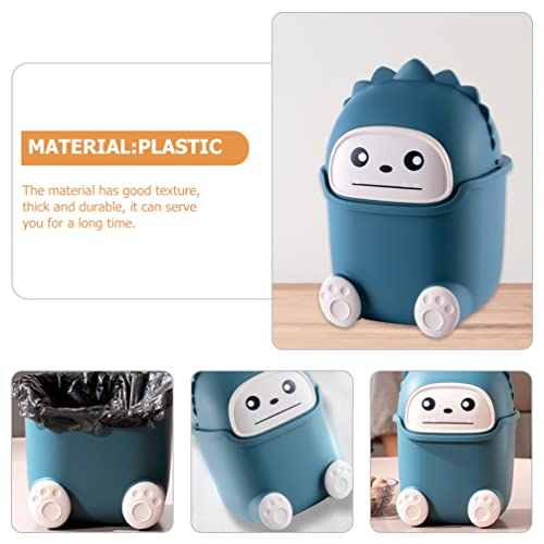 UPKOCH Mini Desk Trash Can Cartoon Desktop Trash Can Mini Garbage Bin Monster Wastebasket with Lid for Home Bathroom Kitchen Office Dorm Dark Blue