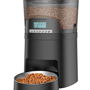 Cat Feeder, HoneyGuaridan 4.5L Automatic Pet Feeder for Dogs Food Dispenser Auto Cat Feeder – 6 Meal Portion Control, Distribution Alarm, Programmable Timer Feeder, Customizable Voice Recorder Black