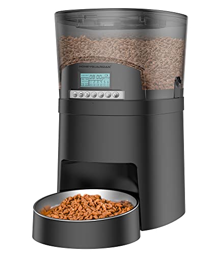 Cat Feeder, HoneyGuaridan 4.5L Automatic Pet Feeder for Dogs Food Dispenser Auto Cat Feeder – 6 Meal Portion Control, Distribution Alarm, Programmable Timer Feeder, Customizable Voice Recorder Black