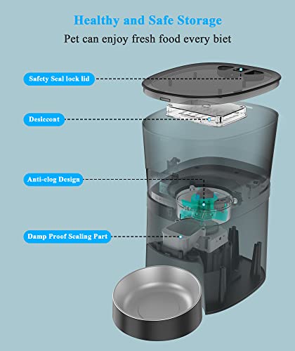 Cat Feeder, HoneyGuaridan 4.5L Automatic Pet Feeder for Dogs Food Dispenser Auto Cat Feeder – 6 Meal Portion Control, Distribution Alarm, Programmable Timer Feeder, Customizable Voice Recorder Black