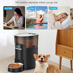 Cat Feeder, HoneyGuaridan 4.5L Automatic Pet Feeder for Dogs Food Dispenser Auto Cat Feeder – 6 Meal Portion Control, Distribution Alarm, Programmable Timer Feeder, Customizable Voice Recorder Black