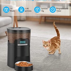 Cat Feeder, HoneyGuaridan 4.5L Automatic Pet Feeder for Dogs Food Dispenser Auto Cat Feeder – 6 Meal Portion Control, Distribution Alarm, Programmable Timer Feeder, Customizable Voice Recorder Black