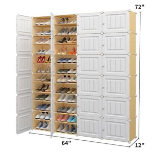 KOUSI Shoe Racks 96 Pairs Shoe Organizer Narrow Standing Stackable Shoe Storage Cabinet Space Saver for Entryway, Hallway and Closet, Honey color